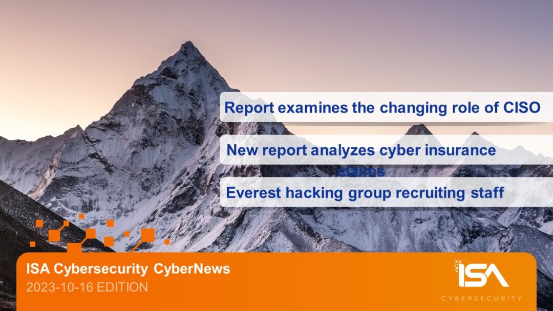 Latest Cybersecurity News 2023-10-16 | ISA Cybersecurity Inc.